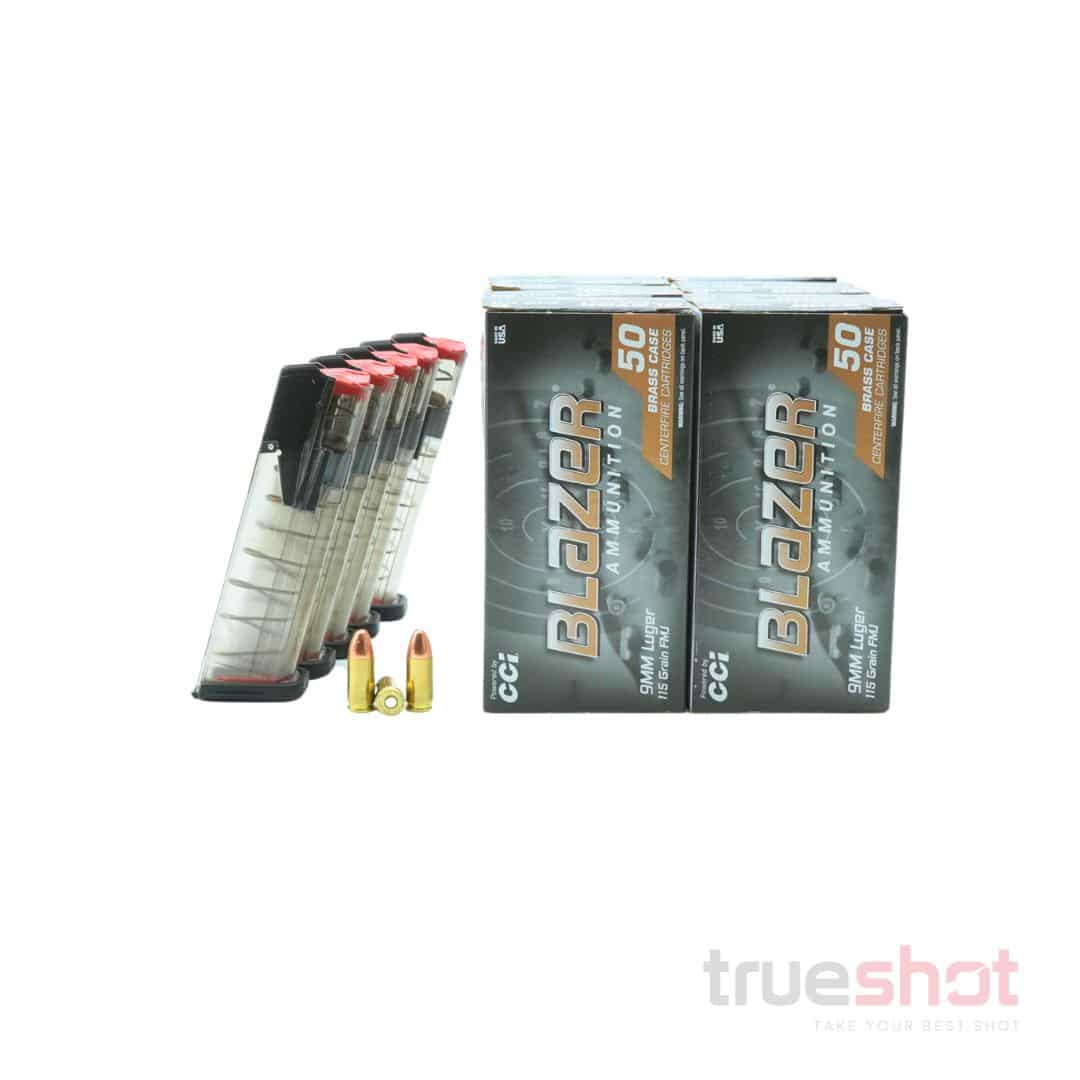 BUNDLE DEAL: 5 Clear 17 Round ETS P320 Magazines and 500 Rounds of Amm ...